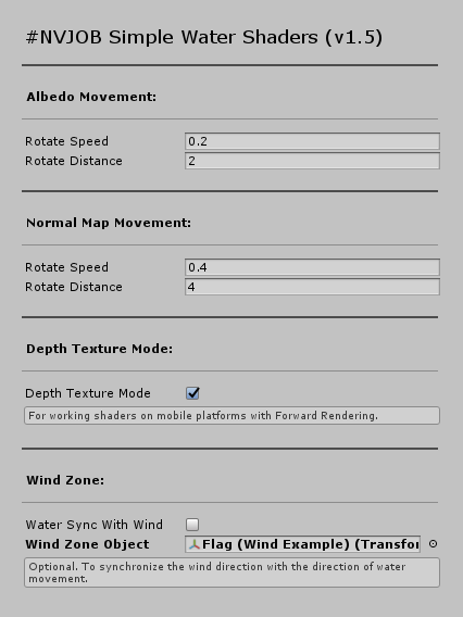 Simple Water Shaders. Component Settings (/ Simple Water Shaders). Nicholas Veselov Unity ...